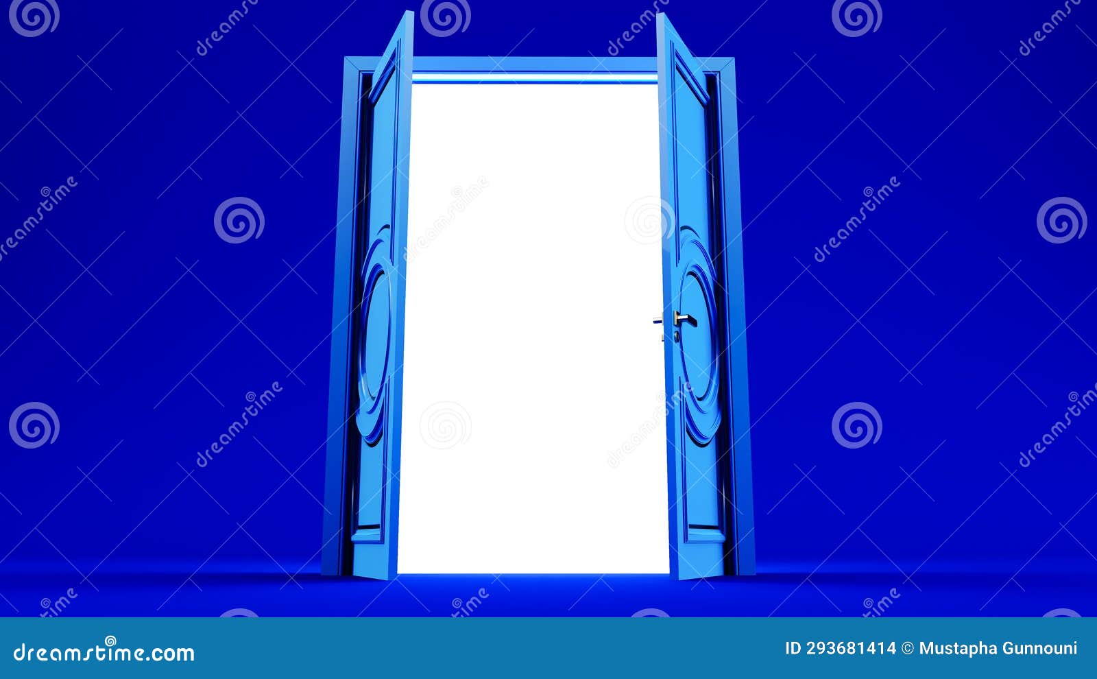 Blue Door Open Entrance in Colored Background Room. Stock Illustration ...