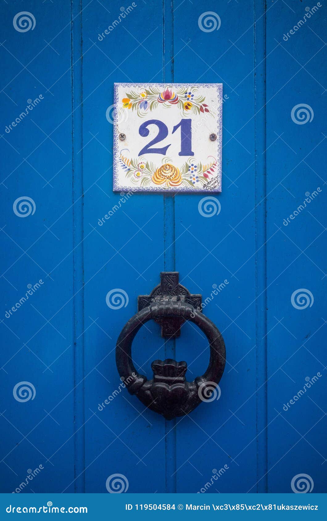 Blue Doors with 21 Digit and Knocker Stock Photo - Image of blue ...