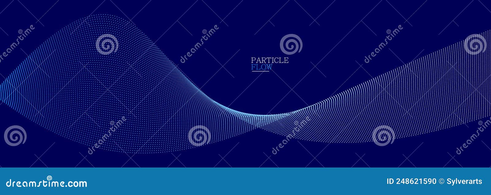 Blue Dots in Motion Dark Vector Abstract Background, Particles Array Wavy Flow, Curve Lines of ...