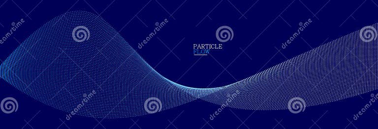 Blue Dots in Motion Dark Vector Abstract Background, Particles Array Wavy Flow, Curve Lines of ...