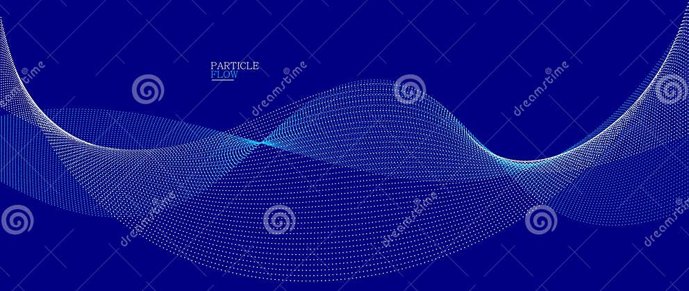 Blue Dots in Motion Dark Vector Abstract Background, Particles Array Wavy Flow, Curve Lines of ...
