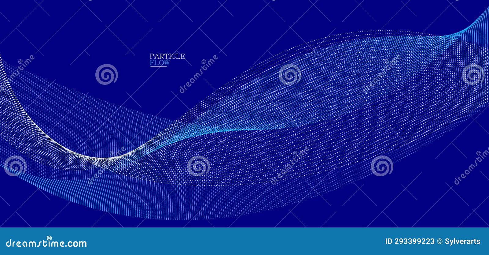 Blue Dots in Motion Dark Vector Abstract Background, Particles Array Wavy Flow, Curve Lines of ...