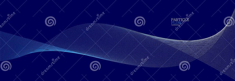 Blue Dots in Motion Dark Vector Abstract Background, Particles Array Wavy Flow, Curve Lines of ...