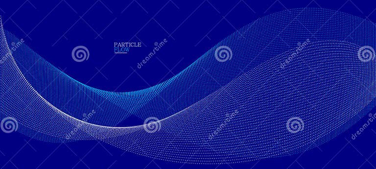 Blue Dots in Motion Dark Vector Abstract Background, Particles Array Wavy Flow, Curve Lines of ...