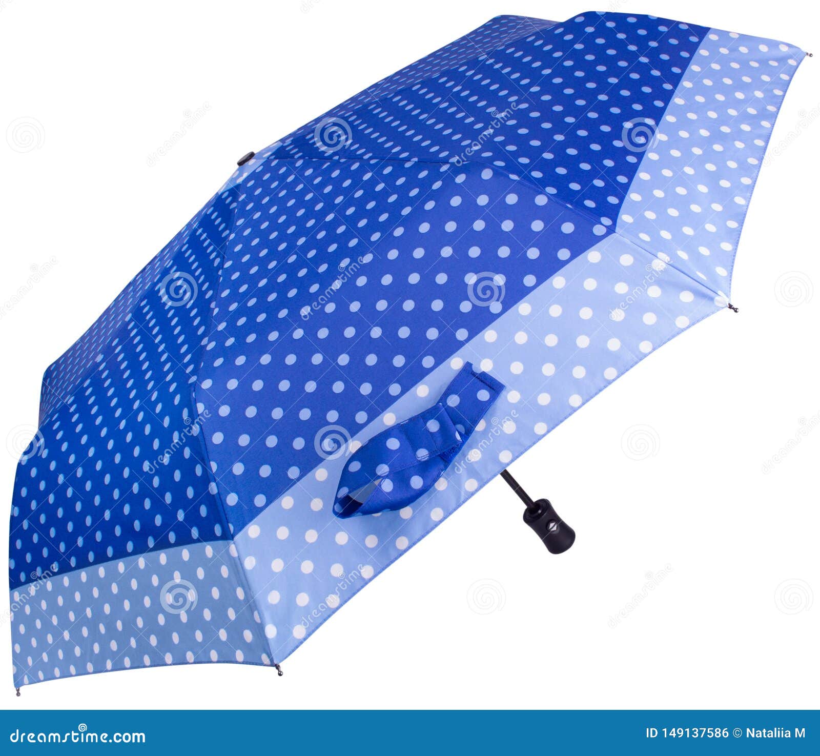 Blue Dotted Umbrella. Side View Stock Photo - Image of object, handle ...