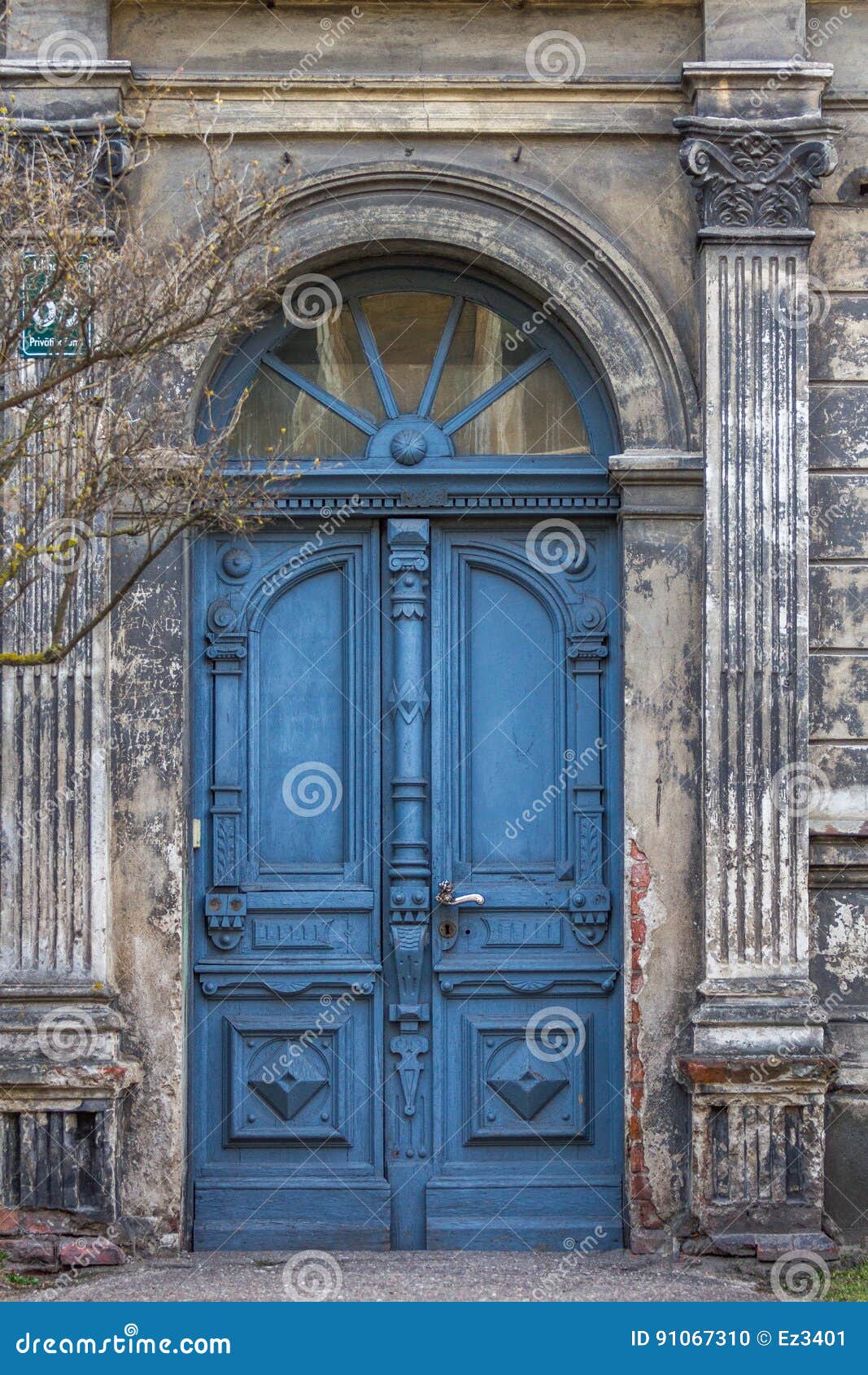 Blue double door. stock photo. Image of columns, door - 91067310