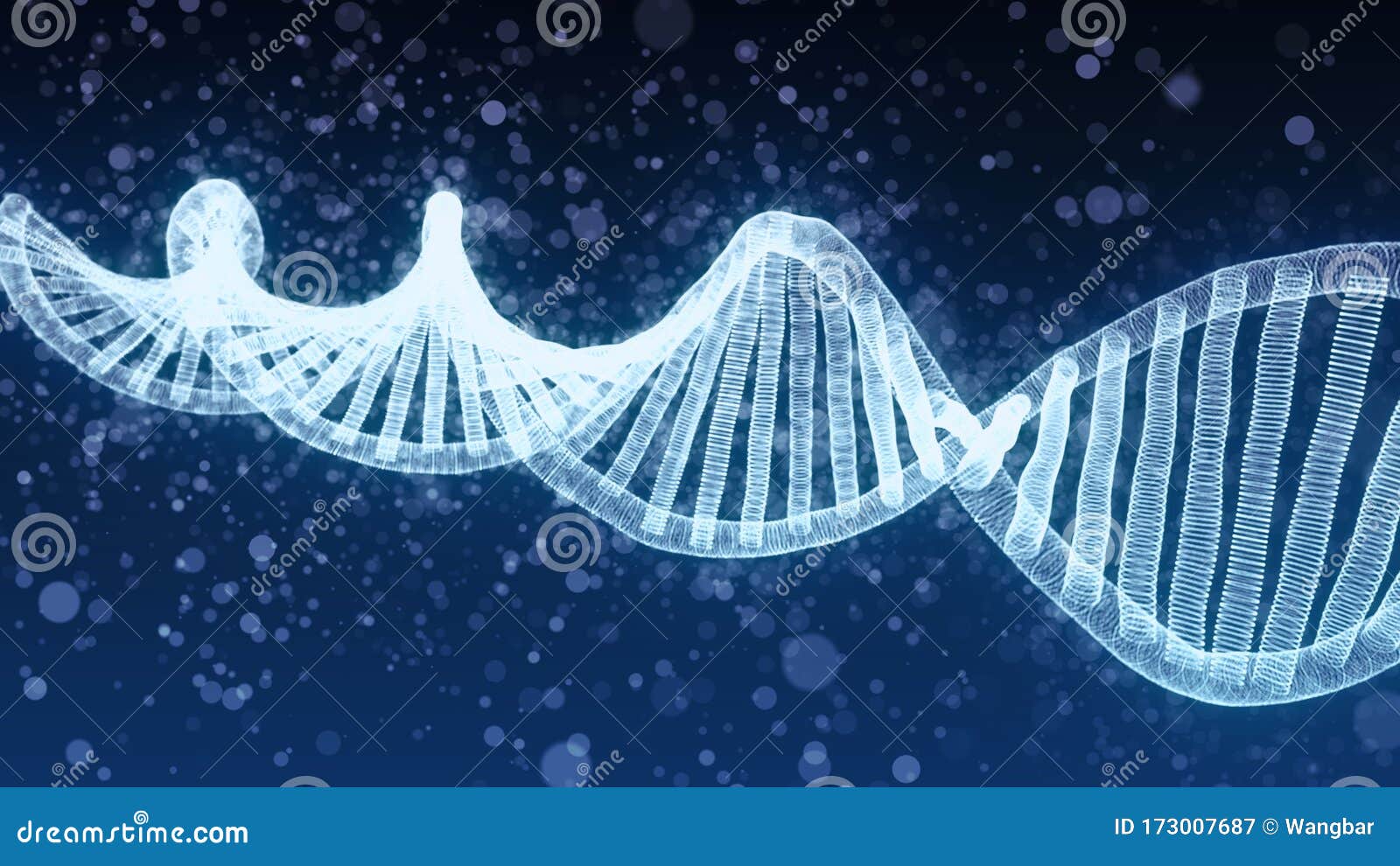 Blue Double Helix Spiral with Floating Particles Stock Illustration ...