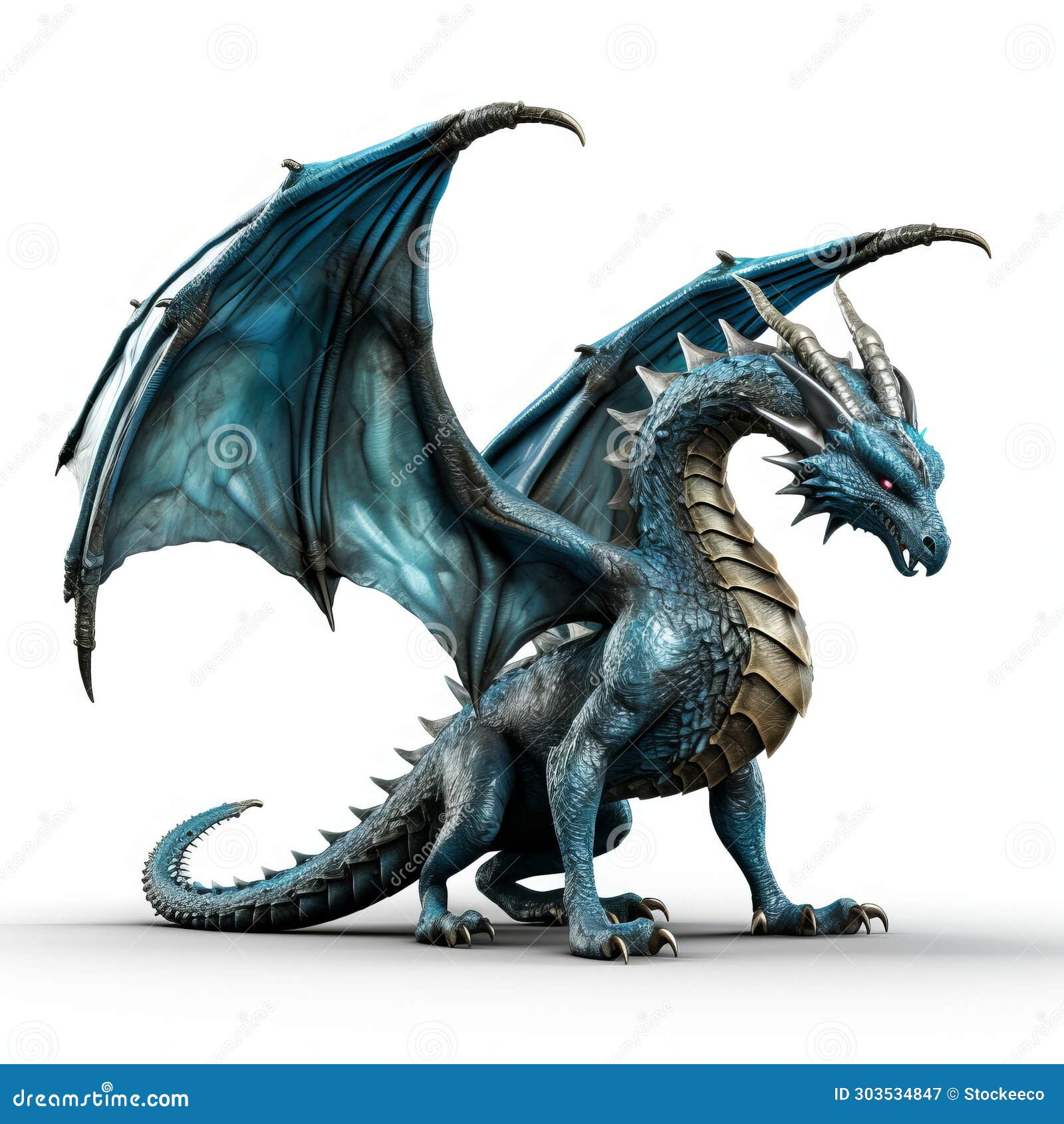 Realistic Blue Dragon 3d Model on White Isolated Background Stock Image ...