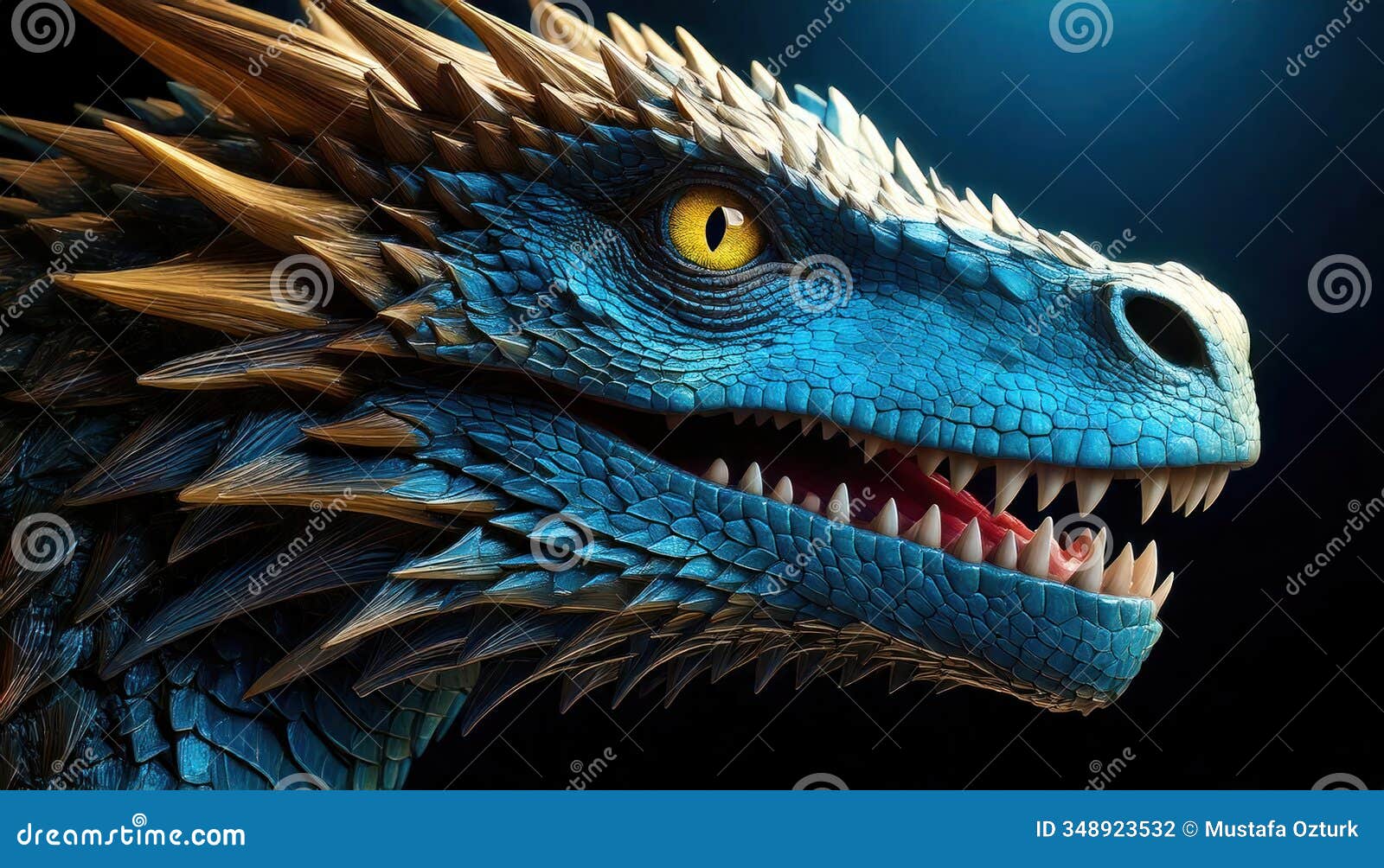A Blue Dragon S Face with Sharp Teeth and Piercing Eyes. Stock ...