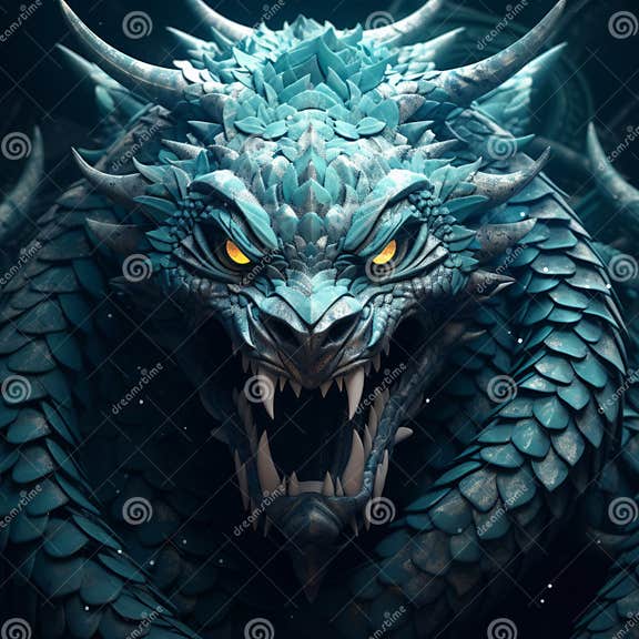 A Blue Dragon with Sharp Teeth Stock Illustration - Illustration of ...