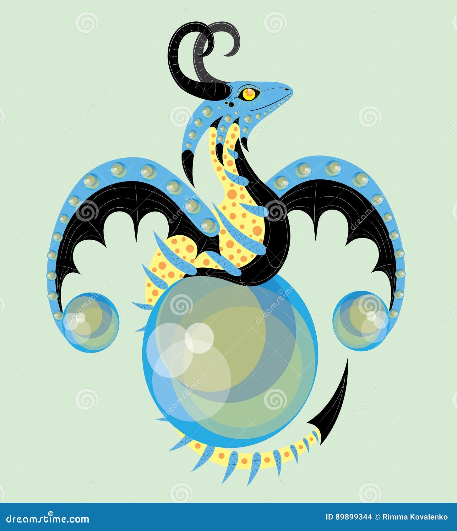 The Blue Dragon Sits on a Sphere Stock Vector - Illustration of eyes ...