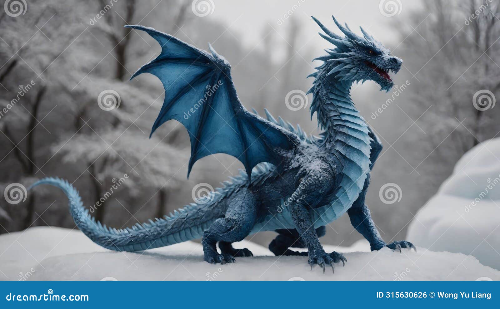 Blue Dragon with Snow Background White AI Generated Stock Illustration ...