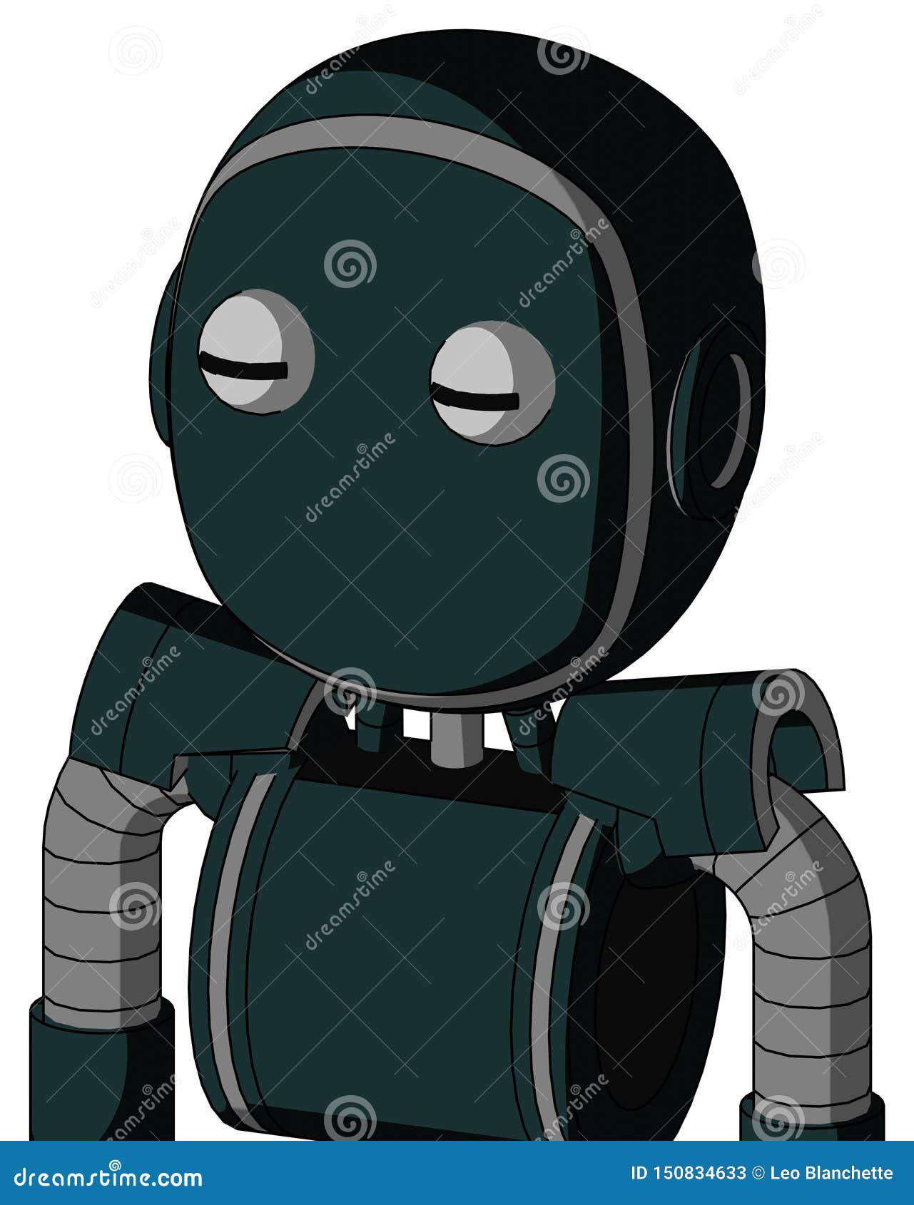 Blue Droid With Multi-Toroid Head And Pipes Mouth And Black Glowing Red ...