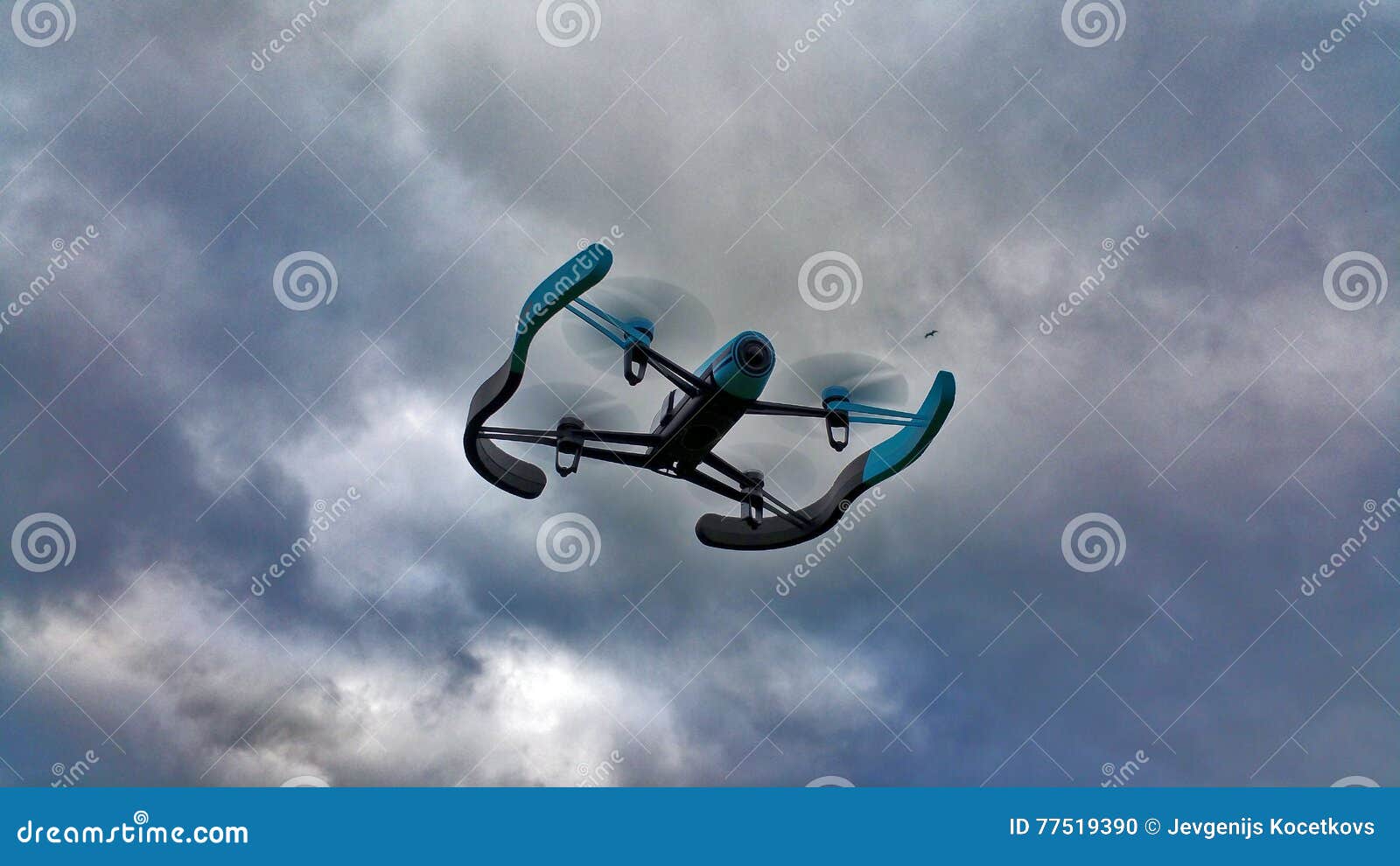 Blue Drone on the Storm Sky Stock Photo - Image of quadcopter, aerial ...