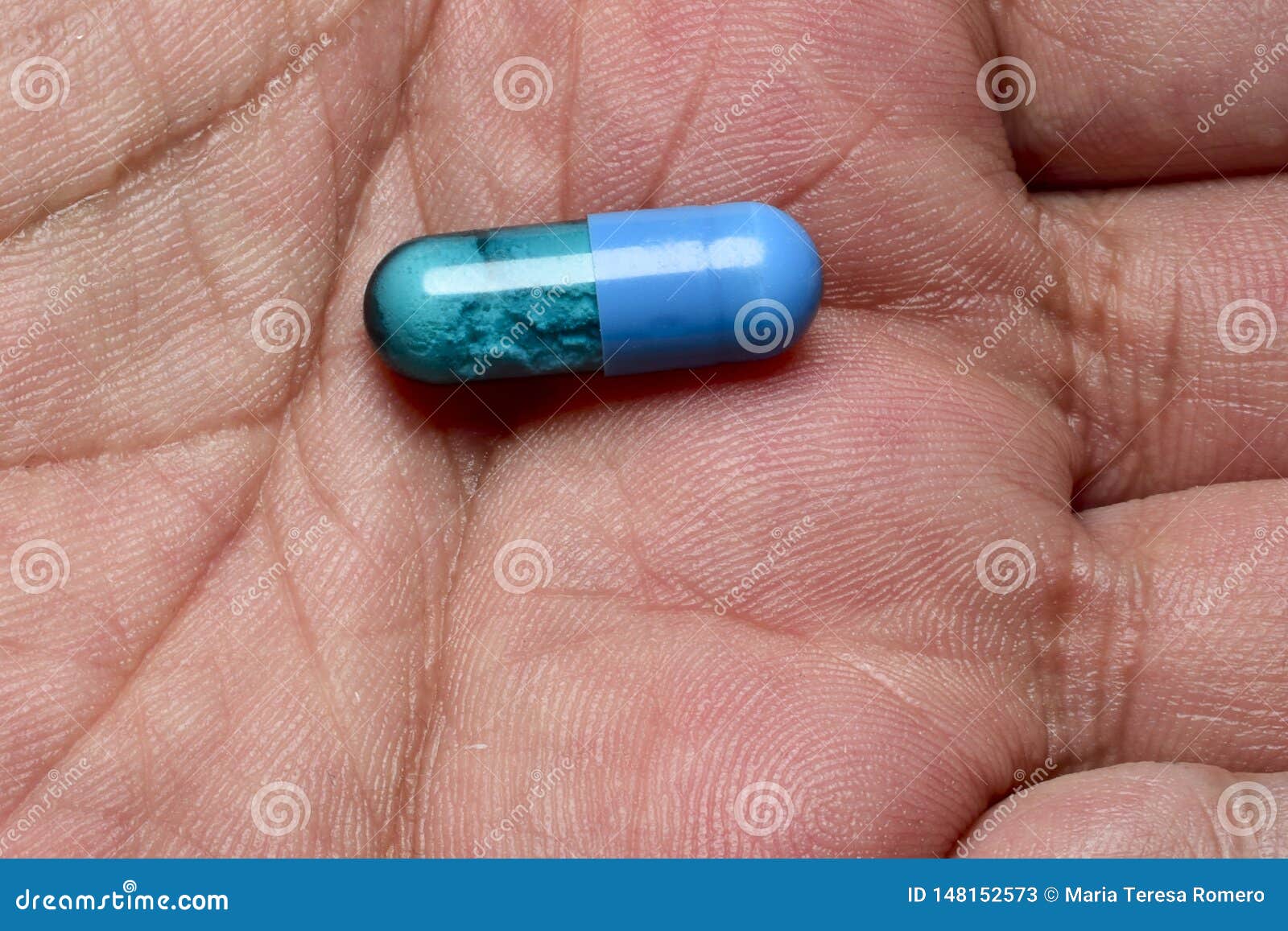 Blue Drug Pill in the Palm of the Hand Stock Image - Image of headache ...