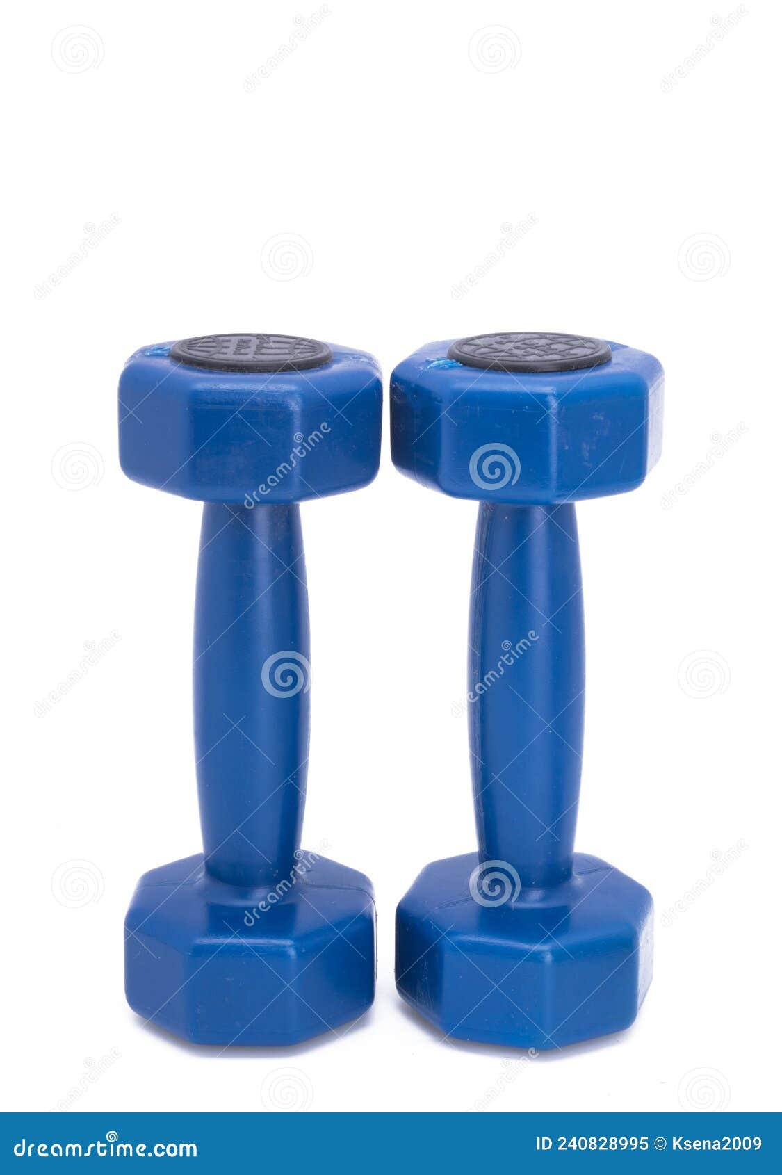 Blue dumbbells isolated stock image. Image of lift, healthy - 240828995