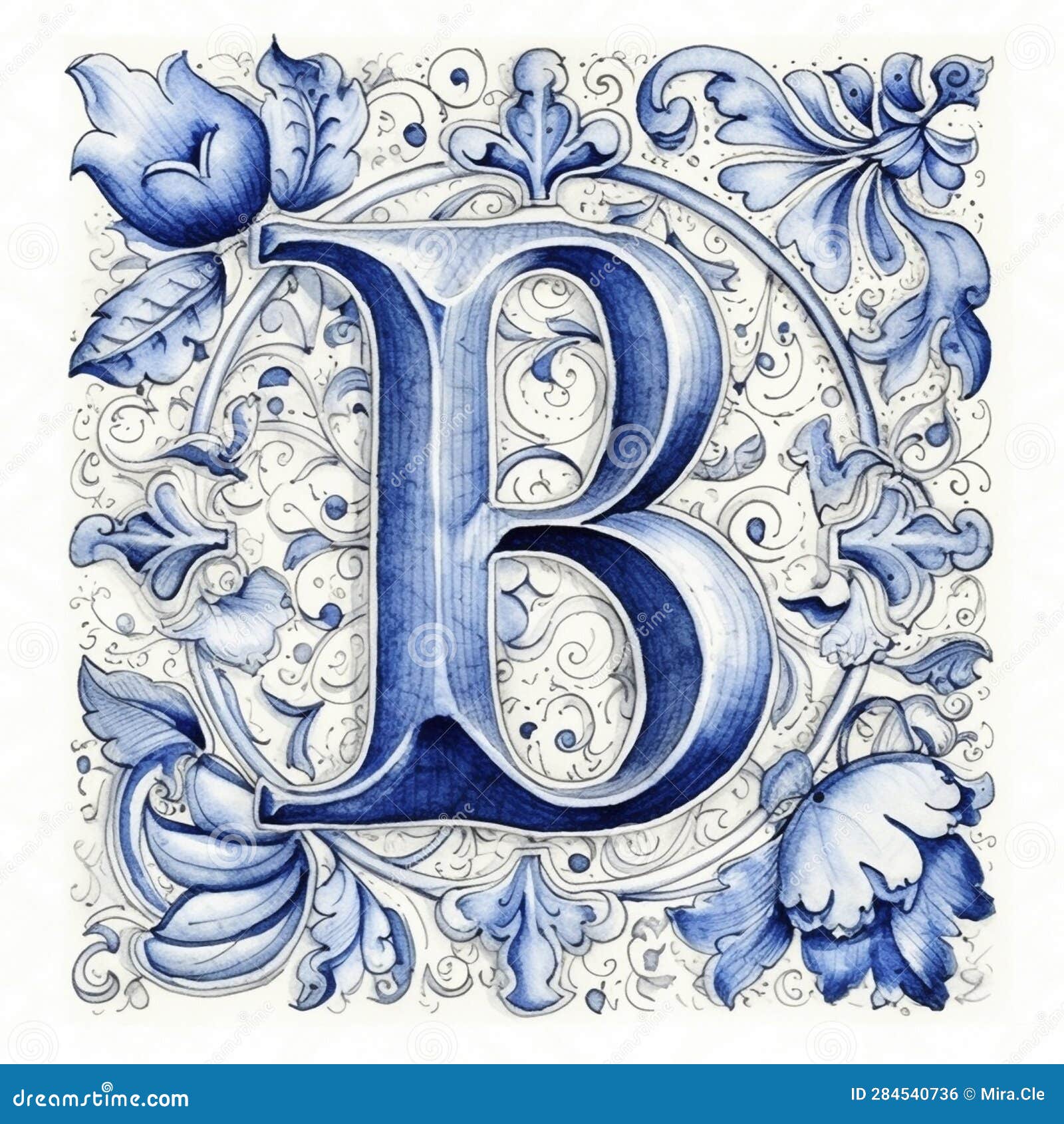 Blue Dutch Delft Style Letter B, Created with Generative AI Stock ...
