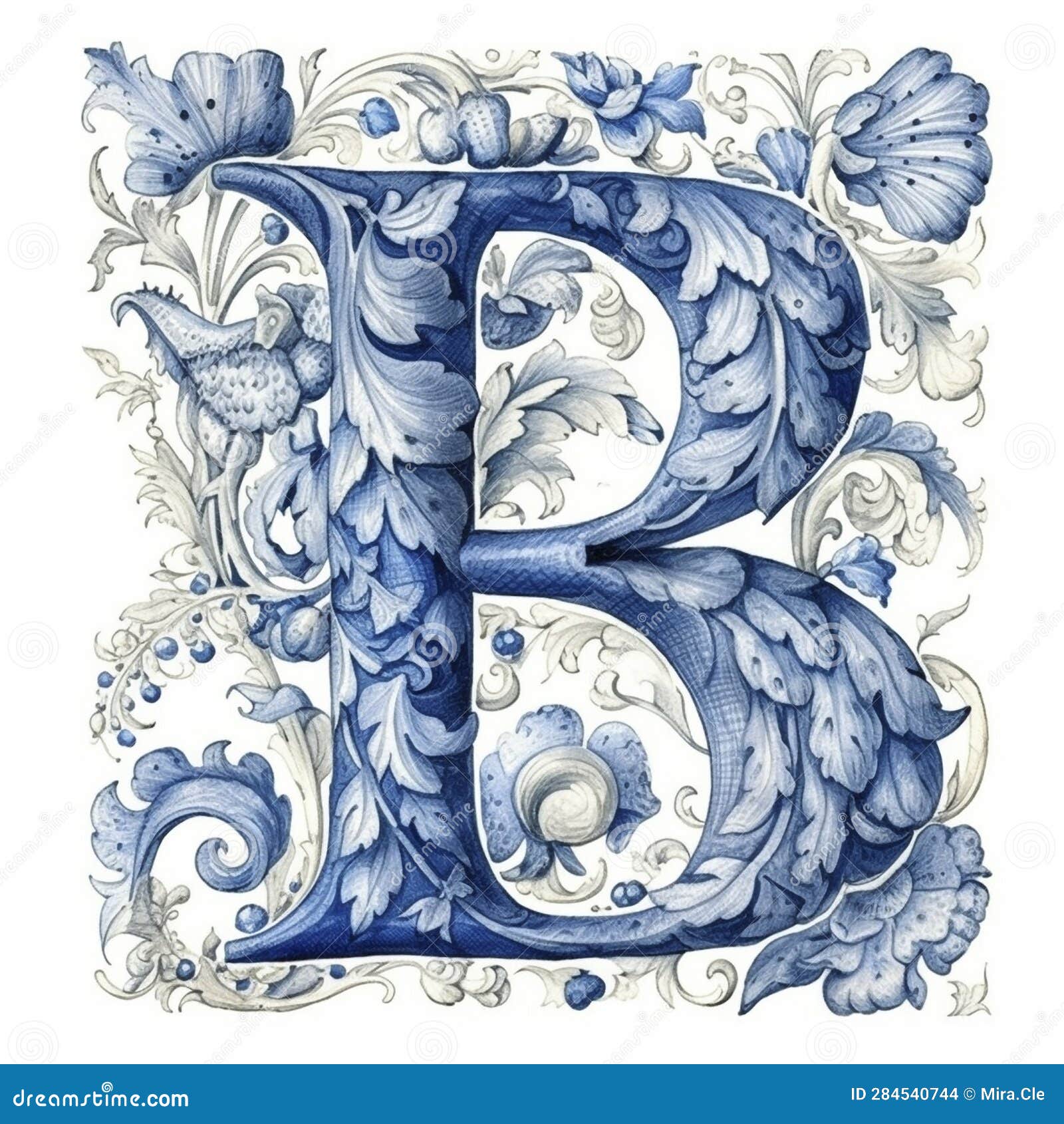 Blue Dutch Delft Style Letter B, Created with Generative AI Stock ...