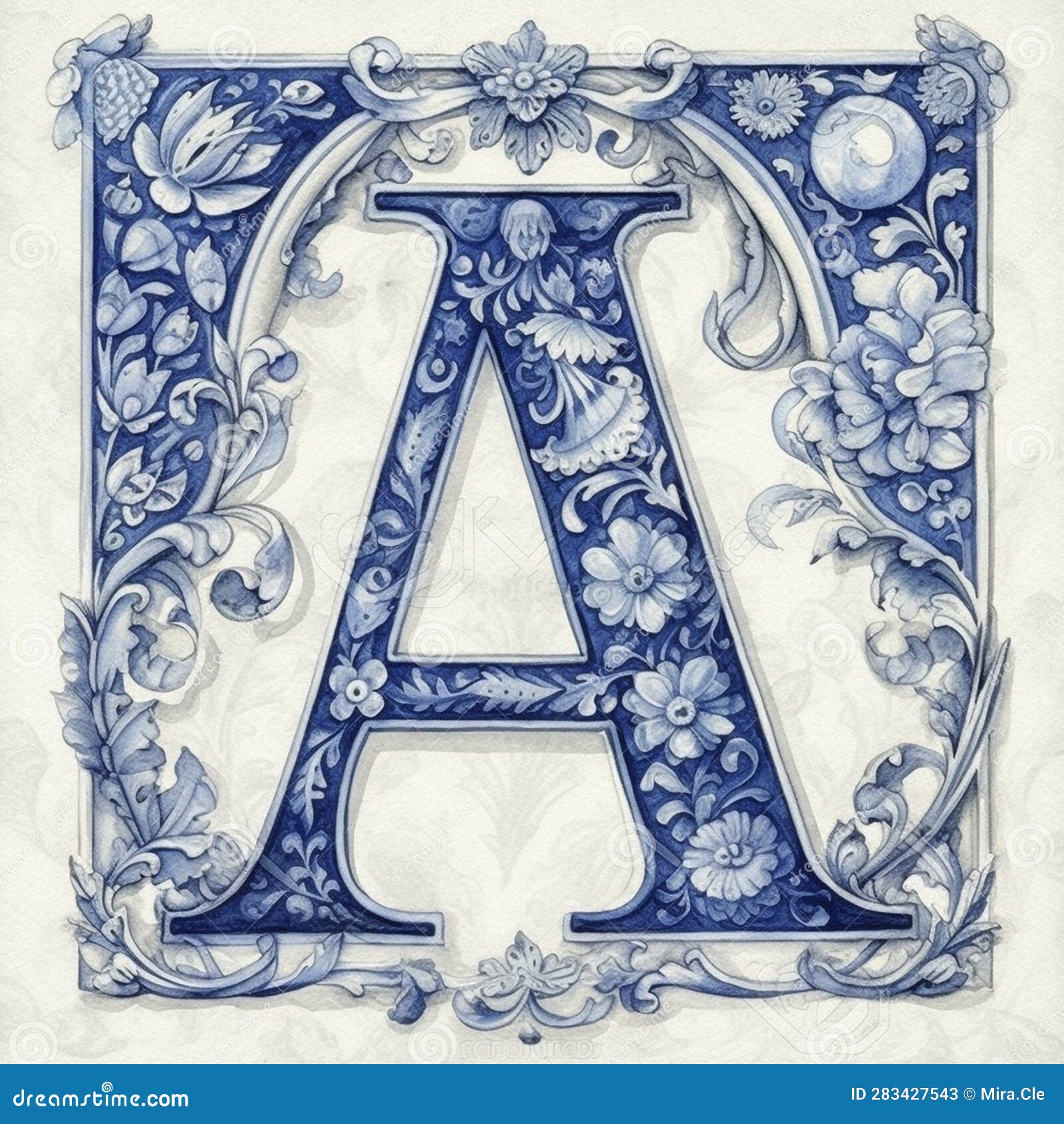 Blue Dutch Delft Style Letter a, Created with Generative AI Stock ...