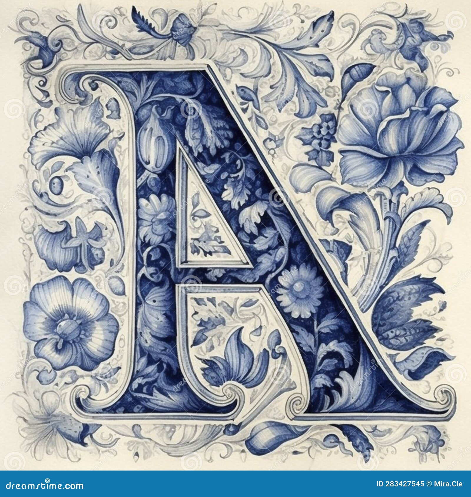 Blue Dutch Delft Style Letter a, Created with Generative AI Stock ...