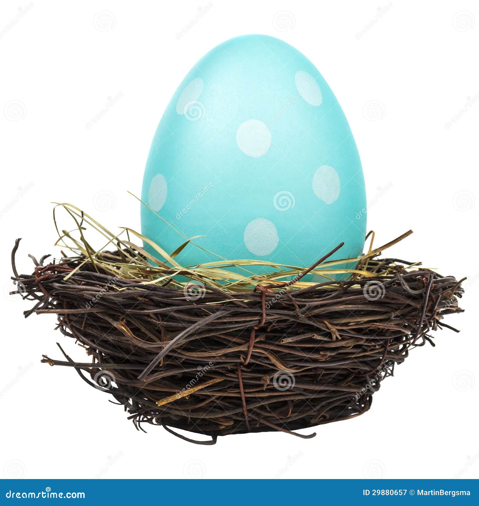 Blue Big Easter Egg in a Bird Nest on White Stock Image - Image of ...