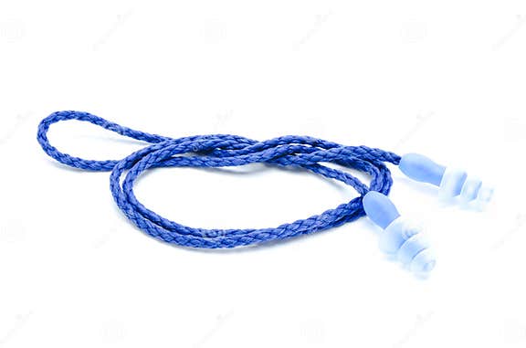 Blue Earplugs with a String on White Background. Stock Image - Image of ...