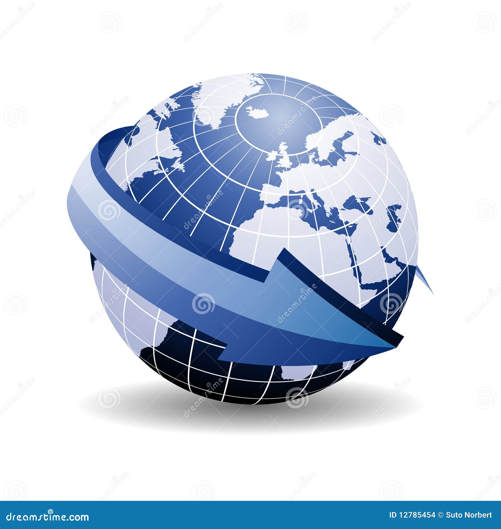 Blue earth with arrow stock vector. Illustration of symbol - 12785454