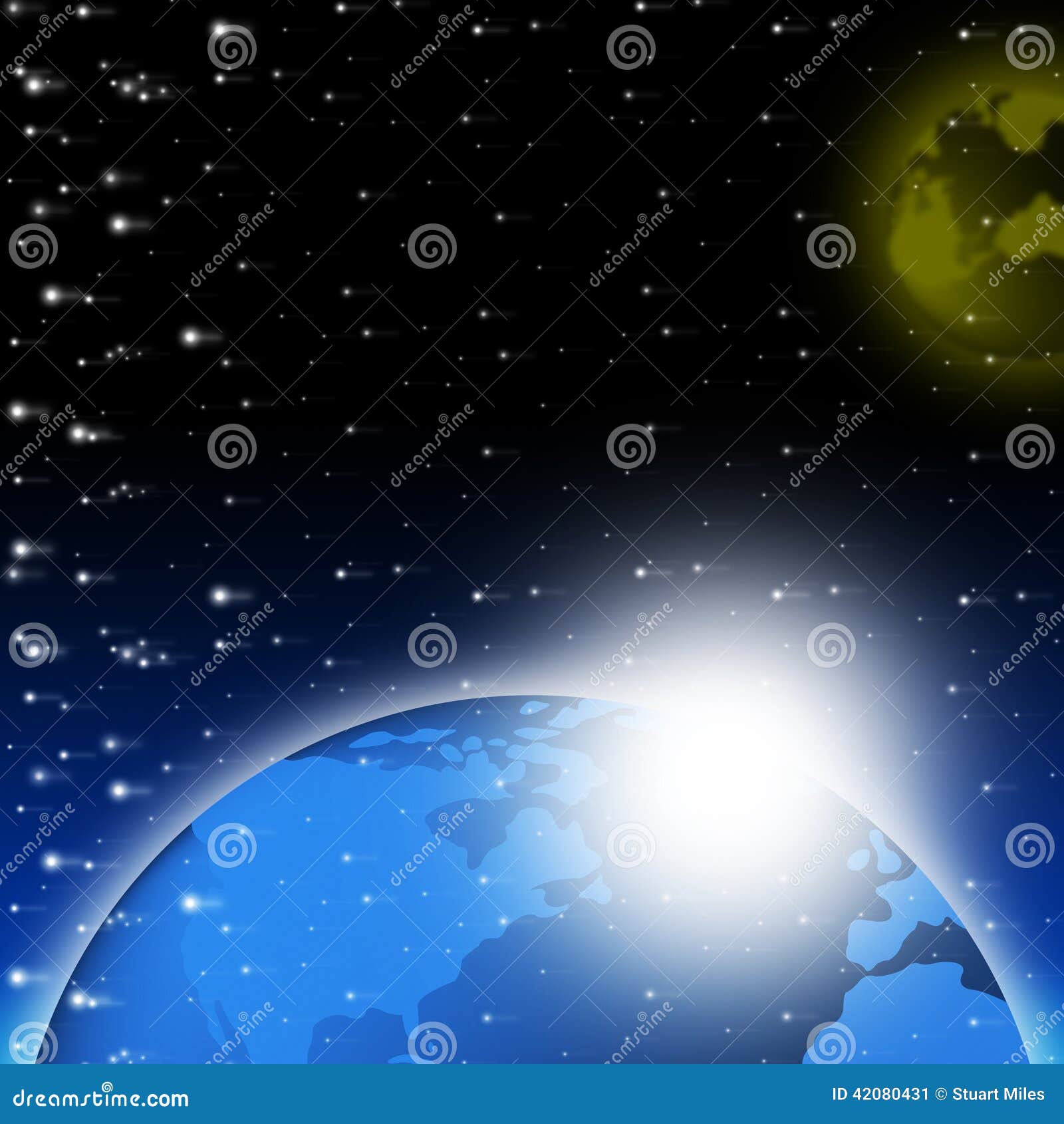 Blue Earth Background Shows Glowing Planet and Space Stock Illustration ...