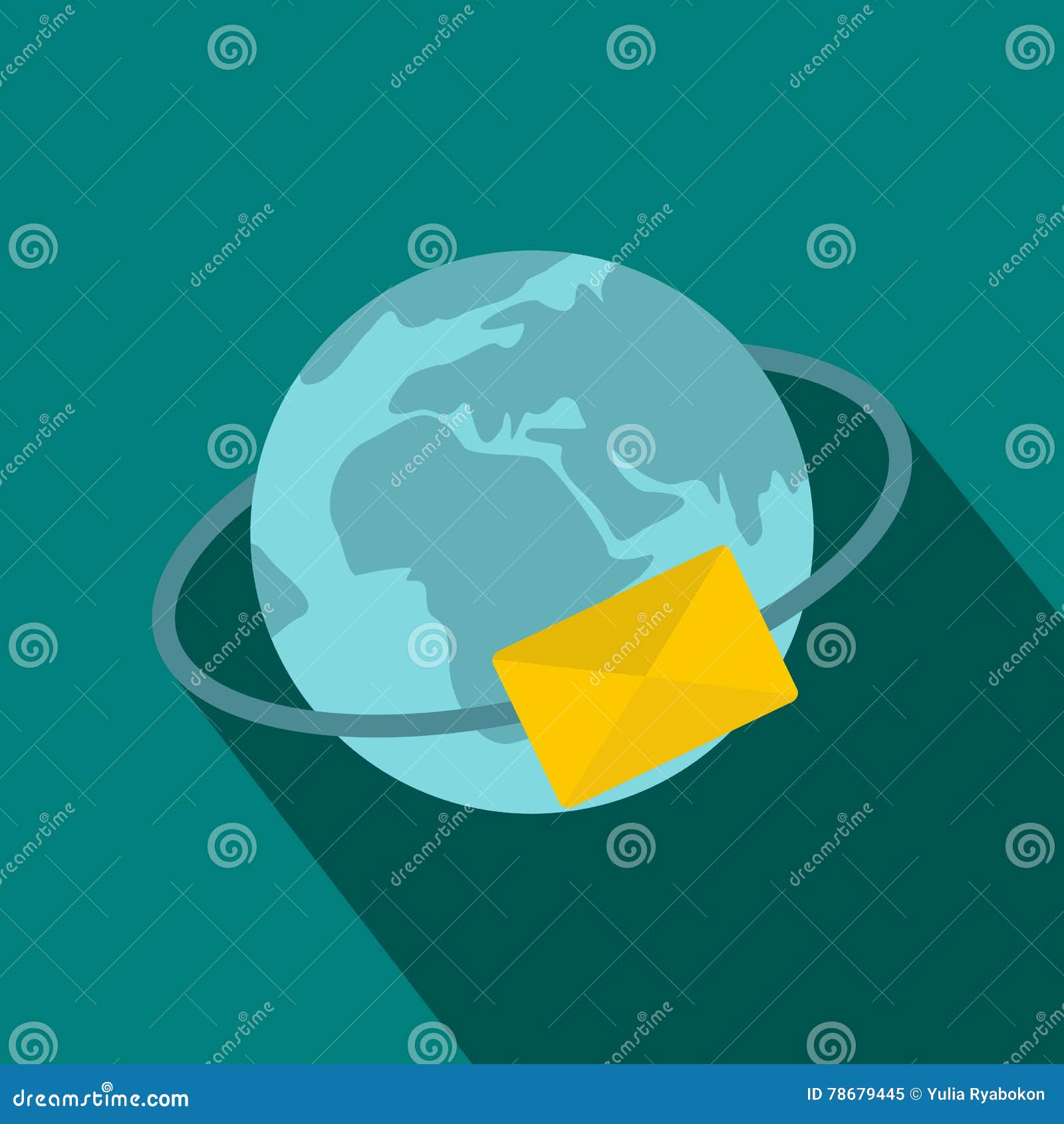 Blue Earth with Envelope Icon, Flat Style Stock Vector - Illustration ...