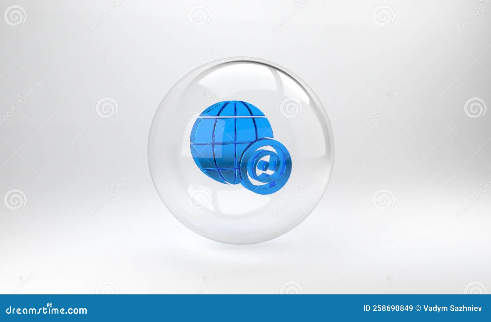 Blue Earth Globe with Mail and E-mail Icon Isolated on Grey Background ...