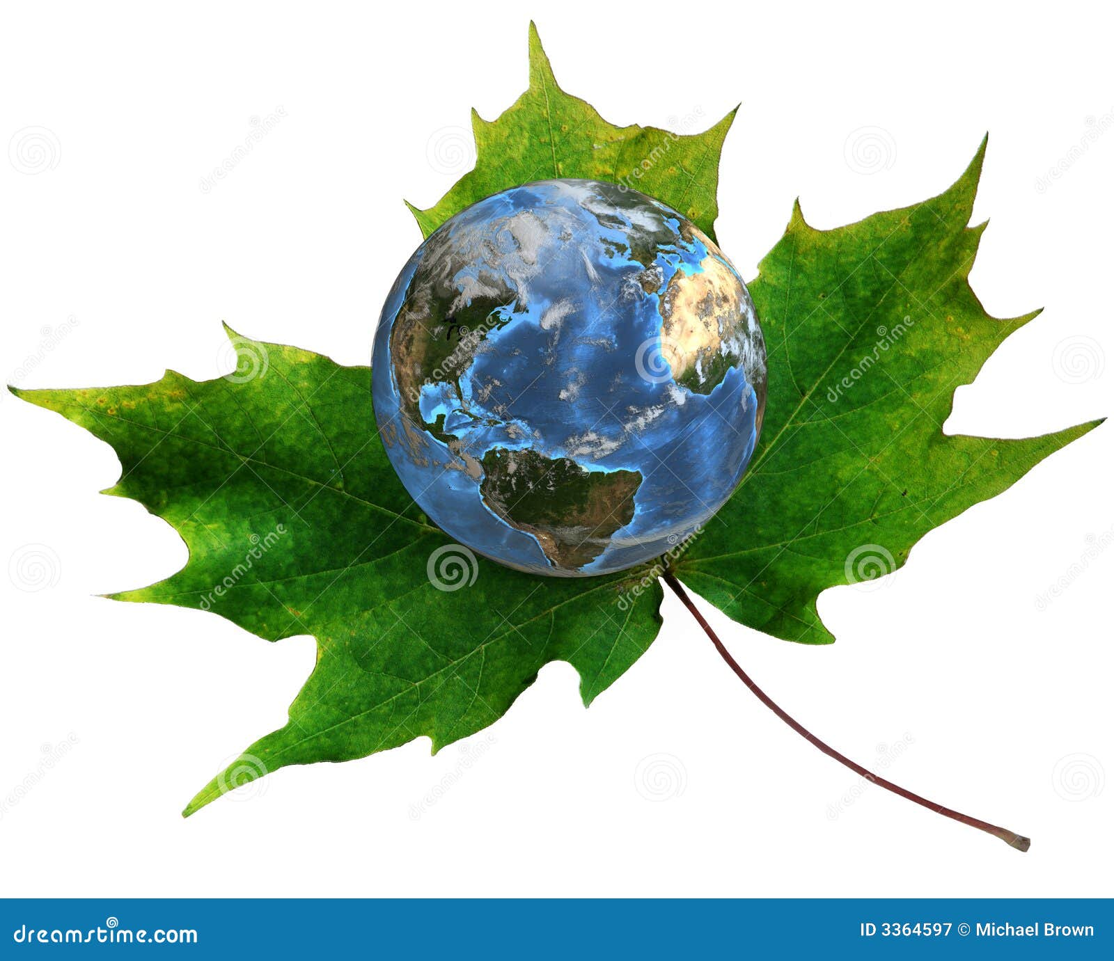 Blue Earth on Green Maple Leaf Stock Illustration - Illustration of ...