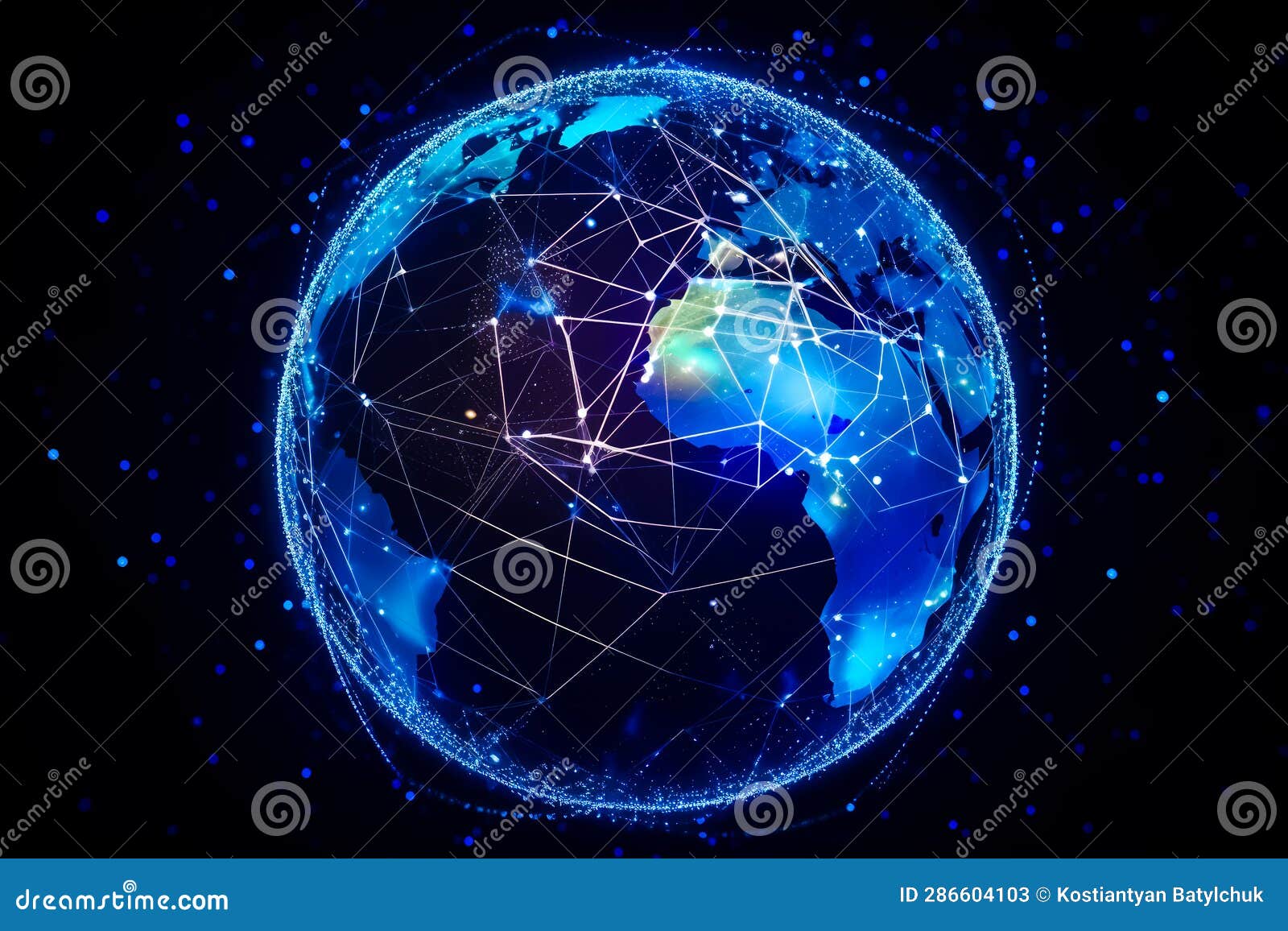 Blue Earth with Lines and Dots in the Shape of World Map Stock Image ...