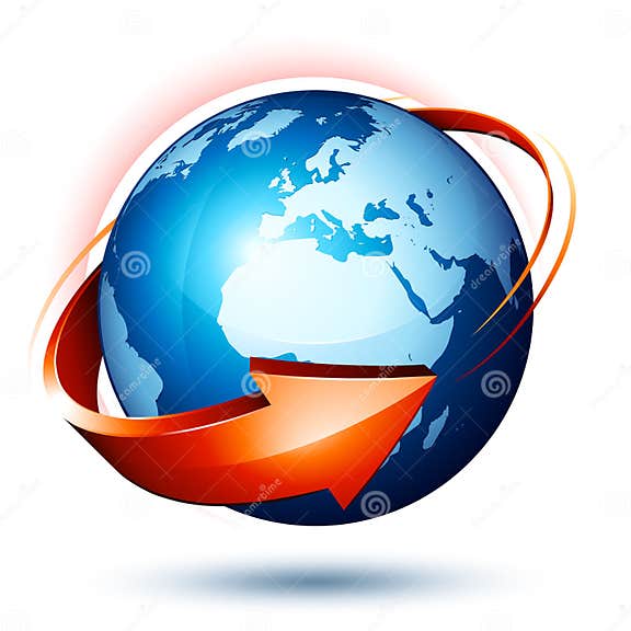 Blue earth and red arrow stock vector. Illustration of blue - 18580740