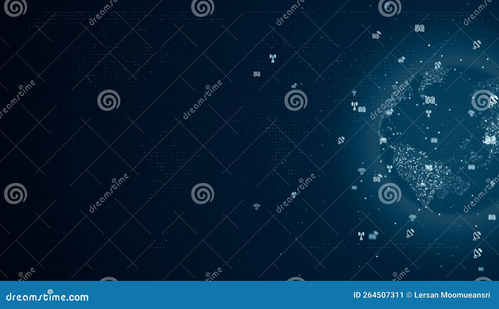 Blue Earth Sphere with Technology Icon and Communication Icon on ...