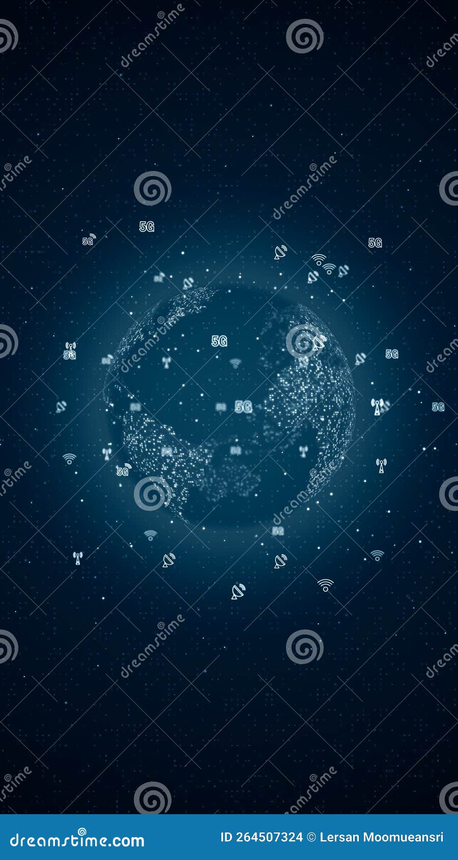 Blue Earth Sphere with Technology Icon and Communication Icon on ...