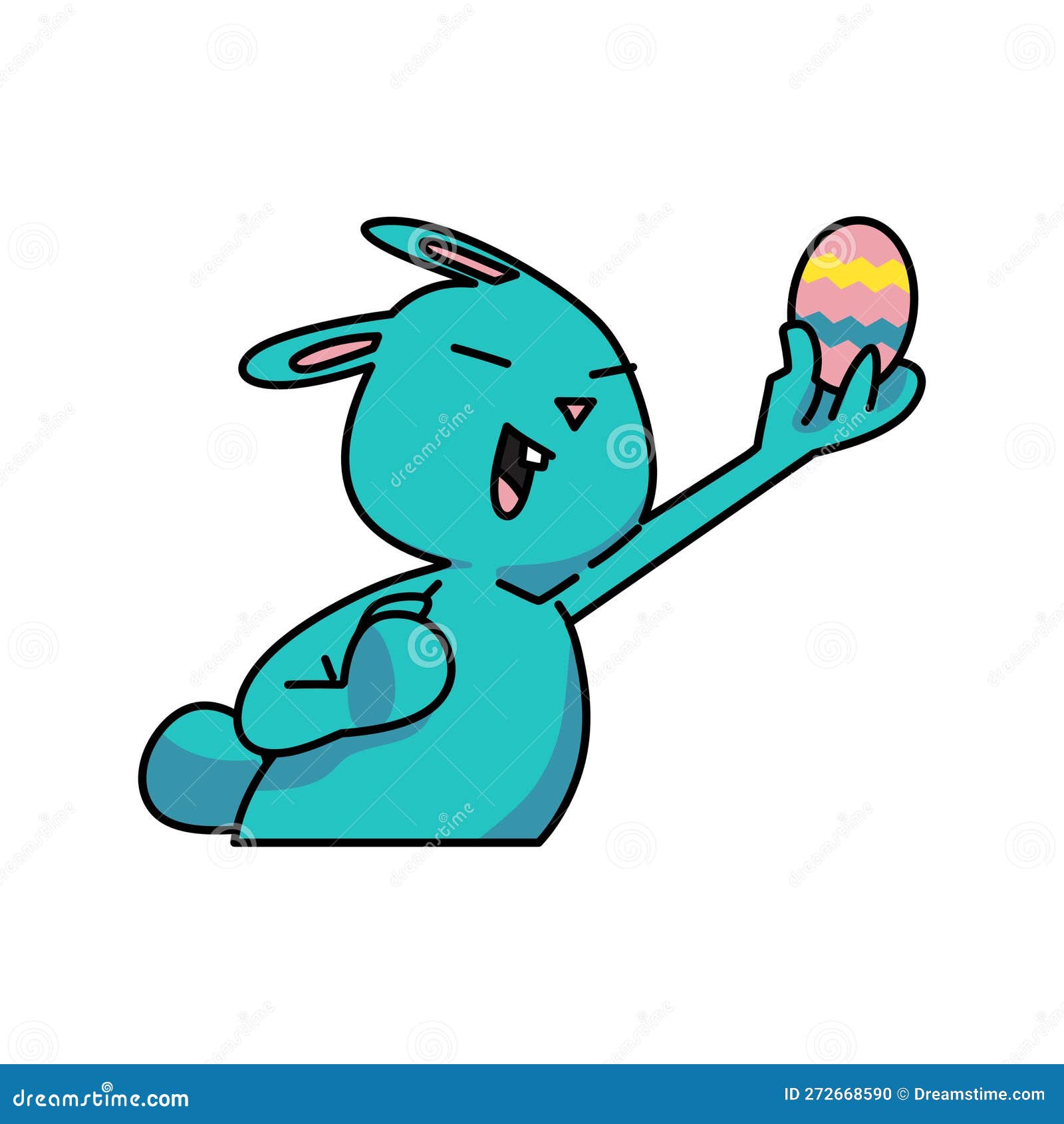 Blue Easter Bunny Holding Easter Eggs Flat Vector Illustration Stock ...
