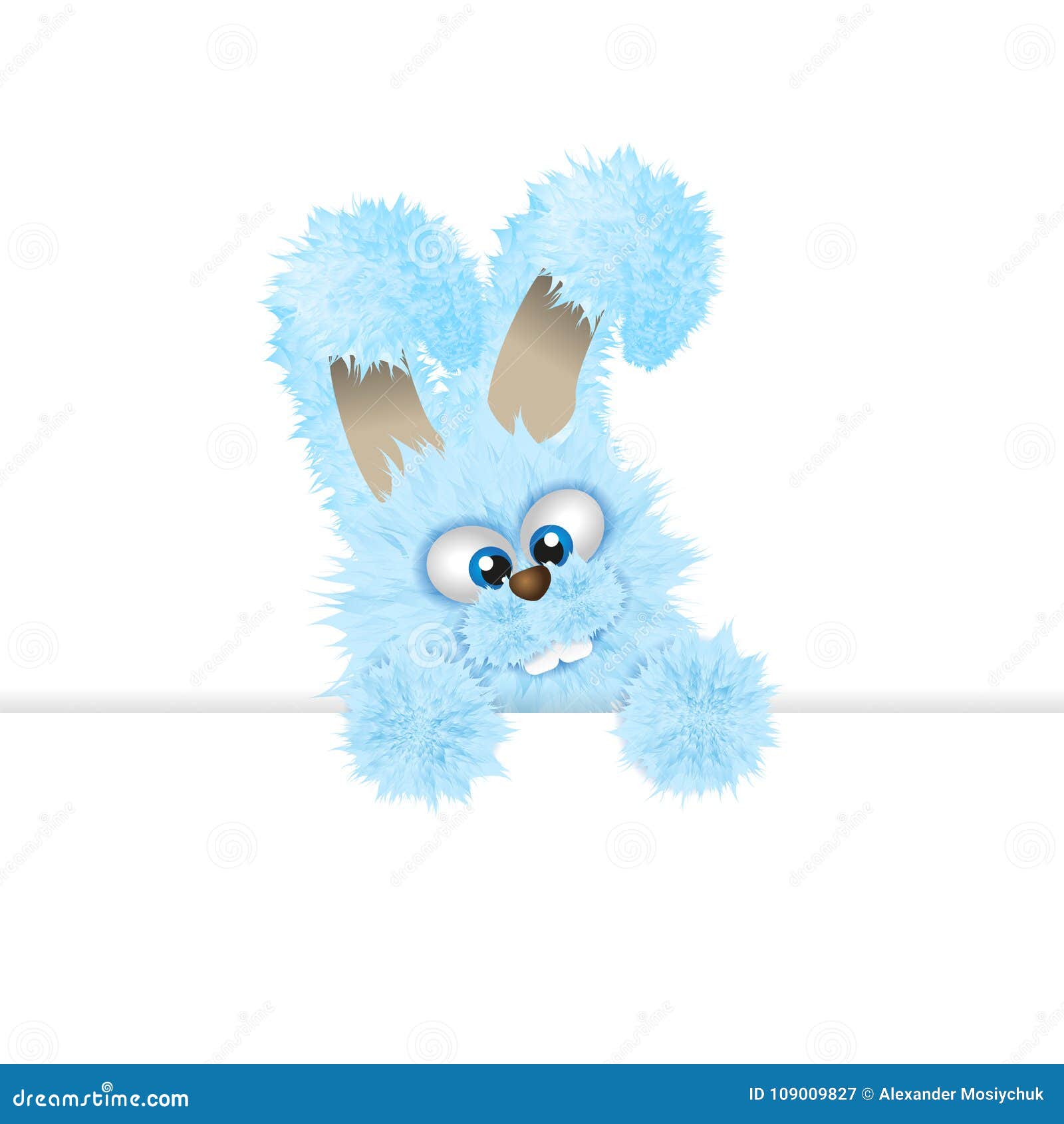 Blue Easter Bunny is Peeping Out. Fluffy Rabbit. Vector Illustration ...