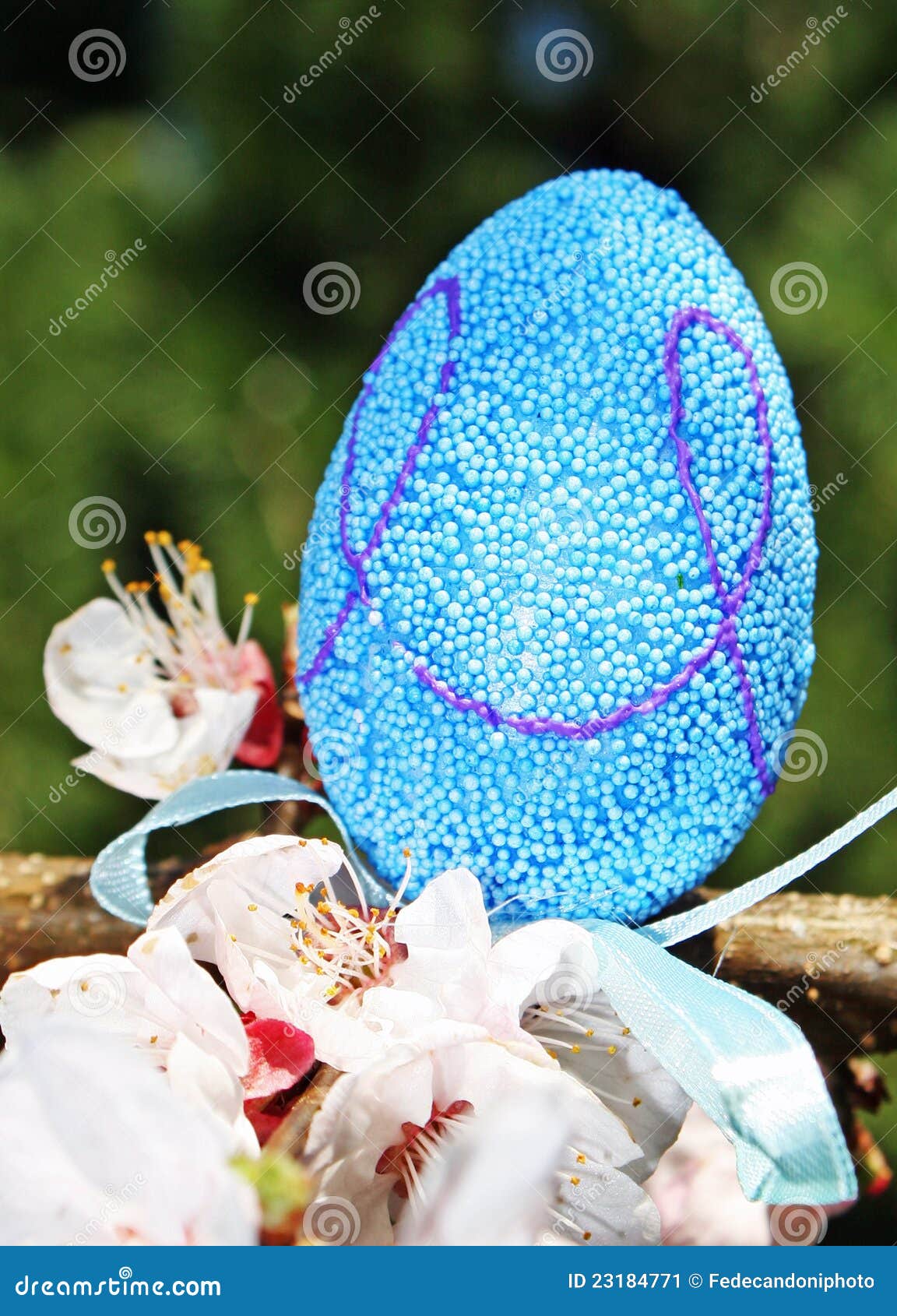 Blue Easter Egg and White Flowers Bloom Stock Image - Image of spring ...