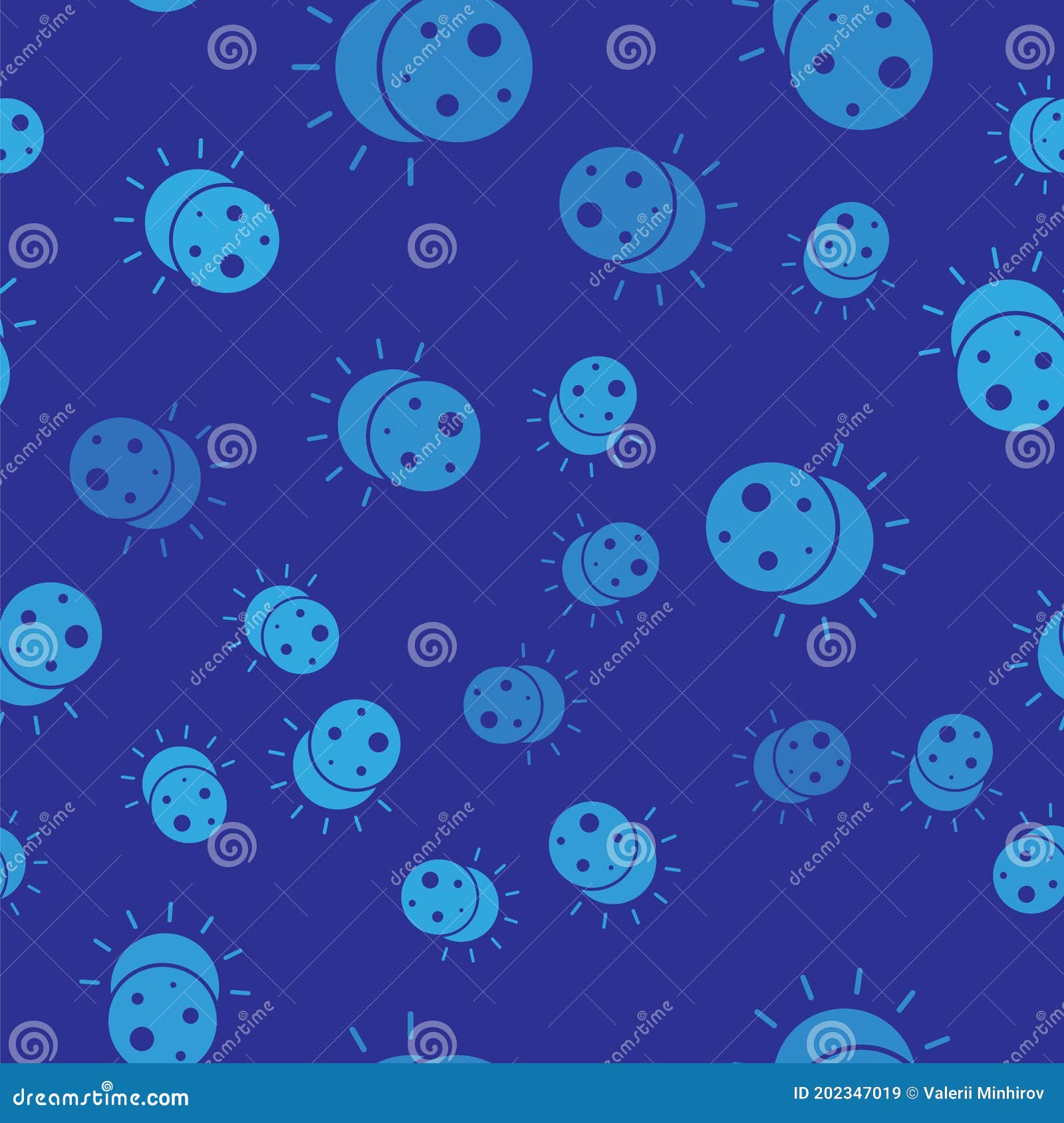 Blue Eclipse of the Sun Icon Isolated Seamless Pattern on Blue ...