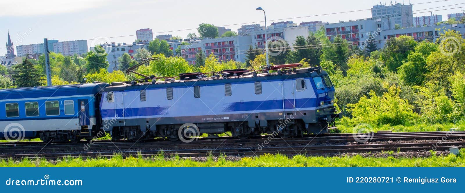 Blue Eco Train on the Tracks Stock Image - Image of railroad, journey ...