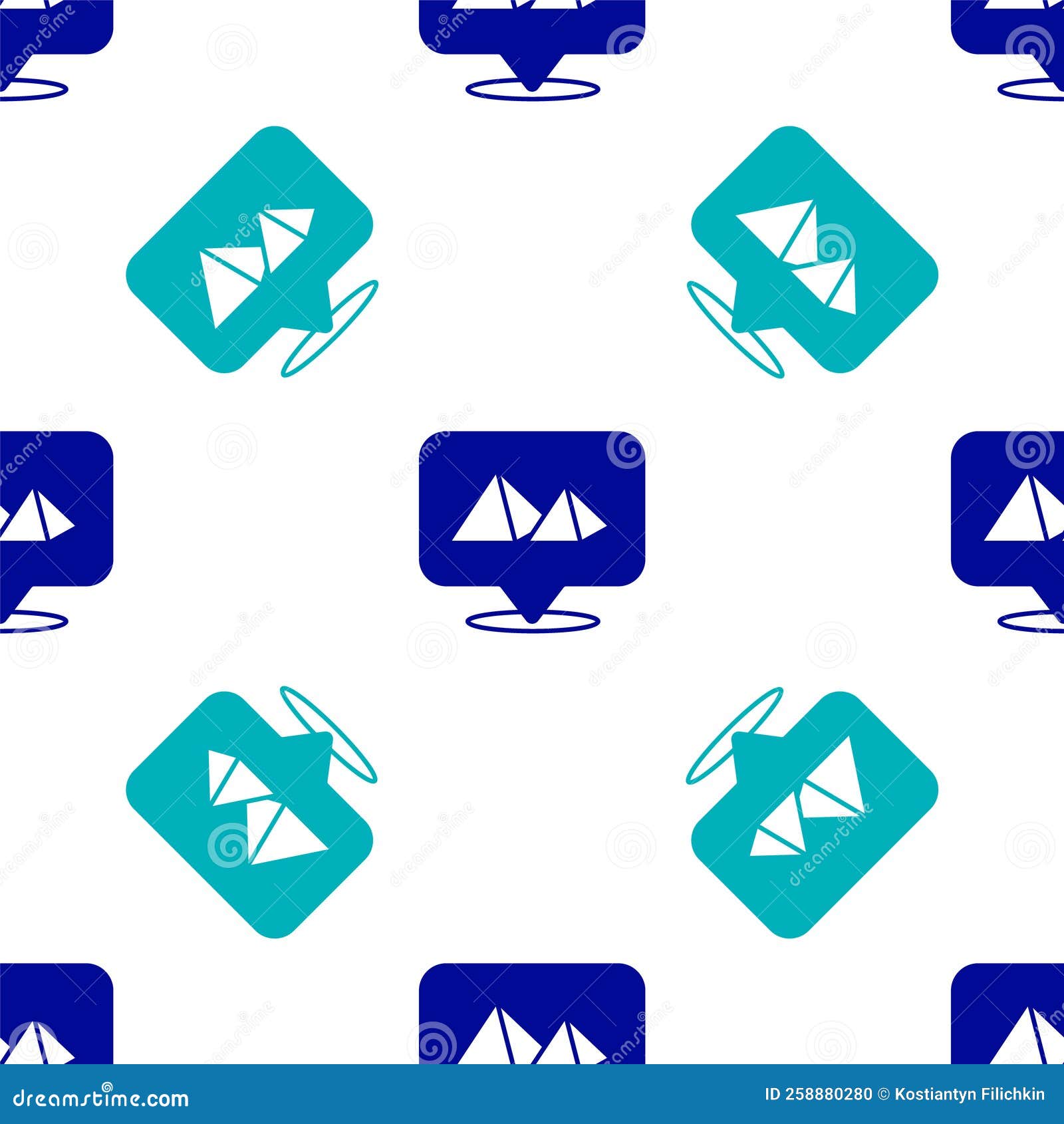 Blue Egypt Pyramids Icon Isolated Seamless Pattern on White Background ...