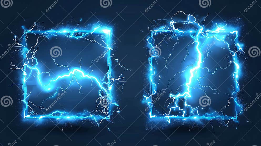 Blue Electric Borders of Rectangular and Square Shapes, Lightning ...