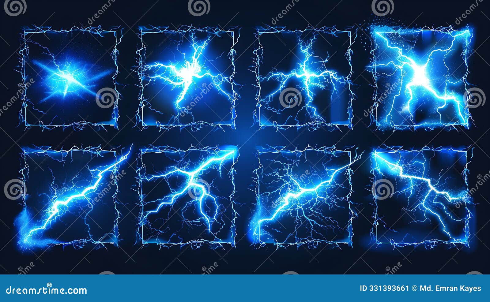 Blue Electric Borders of Rectangular and Square Shapes, Lightning ...