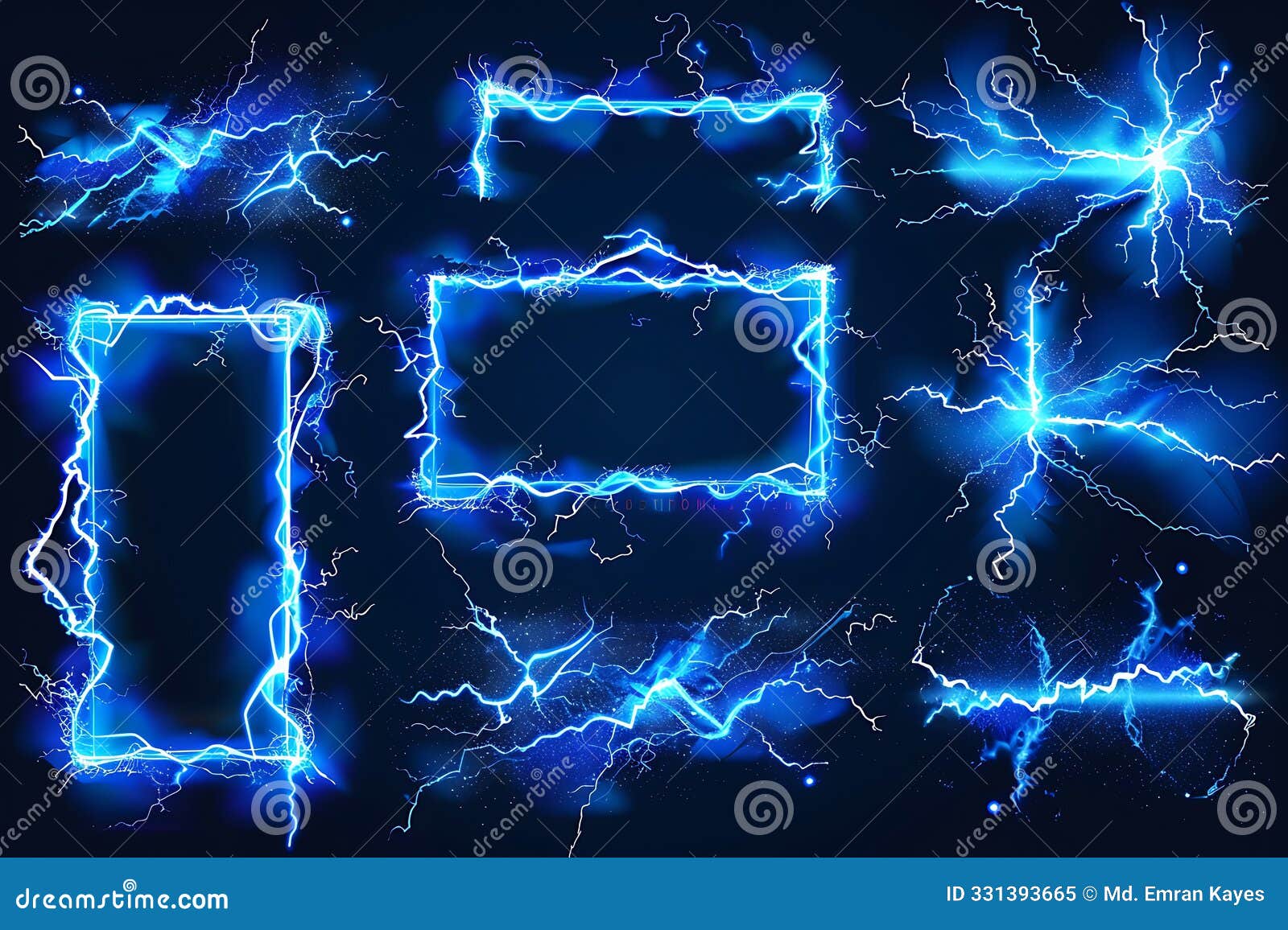 Blue Electric Borders of Rectangular and Square Shapes, Lightning ...
