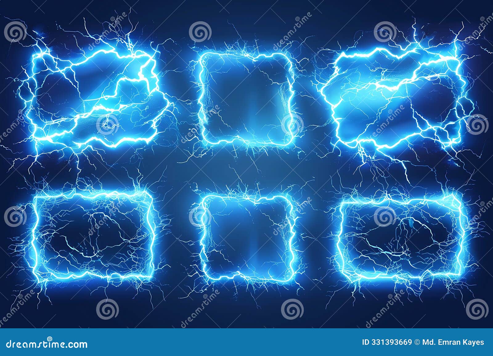 Blue Electric Borders of Rectangular and Square Shapes, Lightning ...