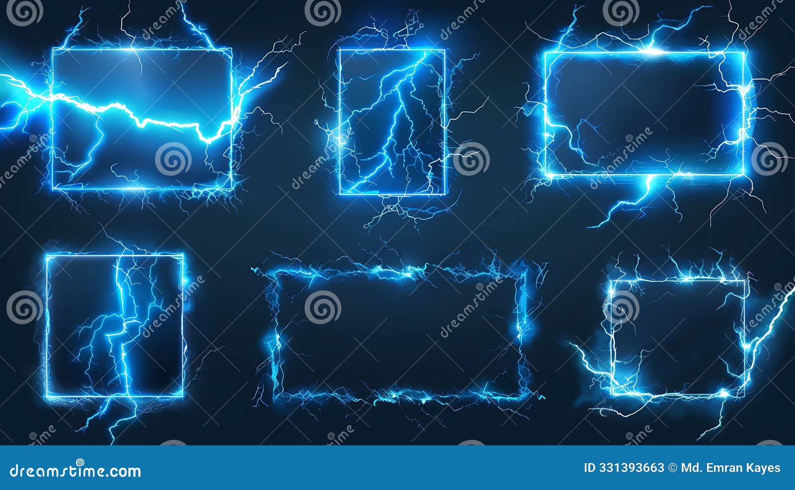 Blue Electric Borders of Rectangular and Square Shapes, Lightning ...