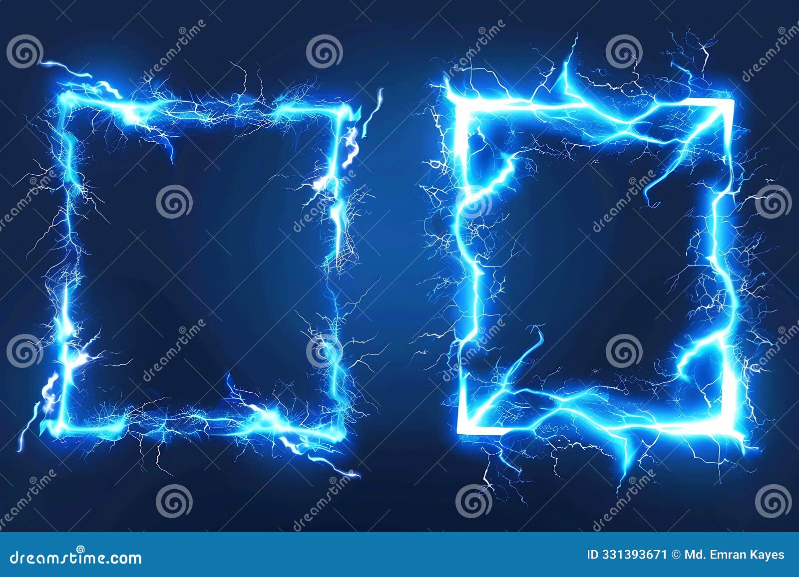 Blue Electric Borders of Rectangular and Square Shapes, Lightning ...