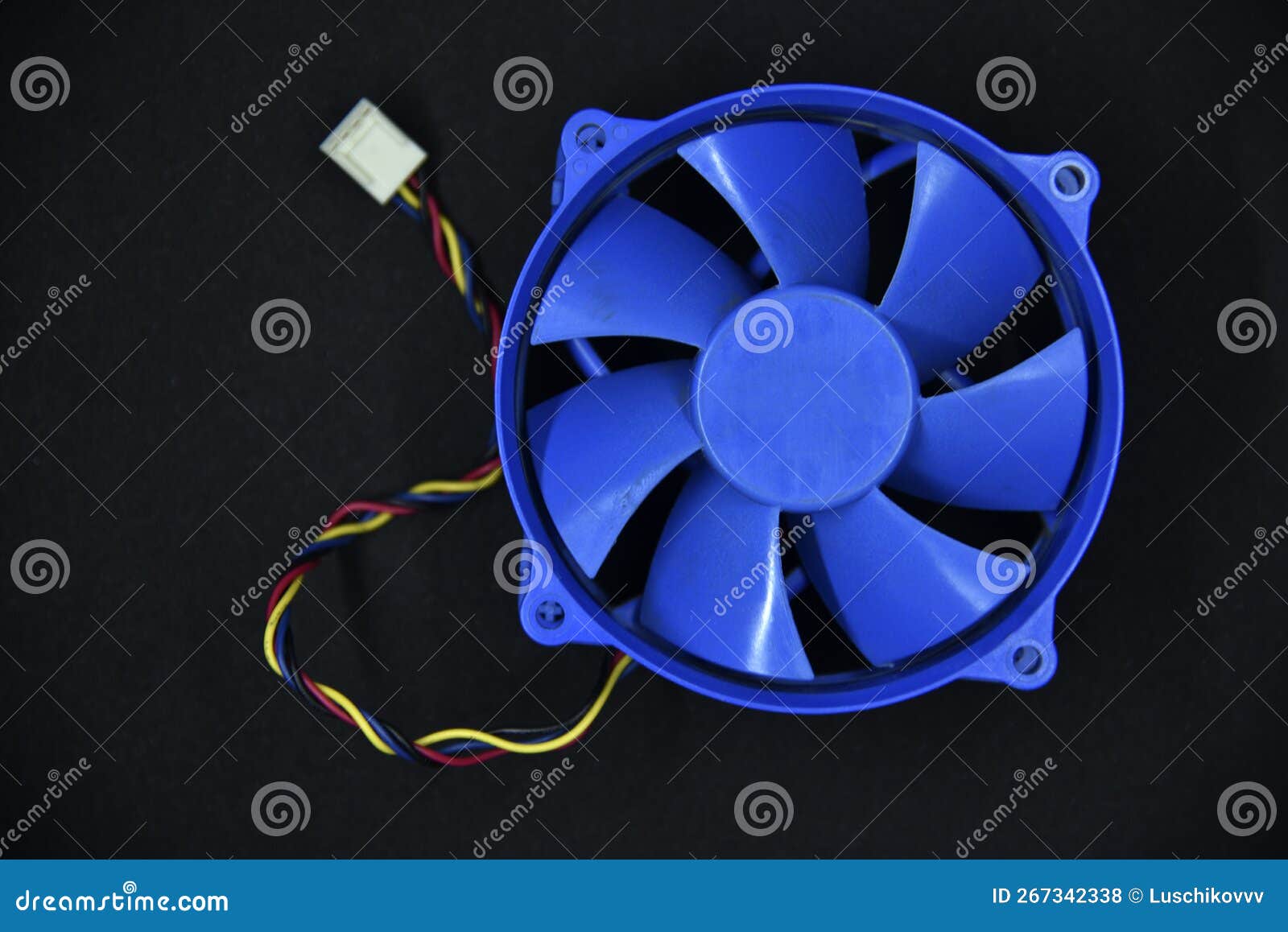 Blue Electric Fan for Cooling the Computer Processor. Computer Fan ...