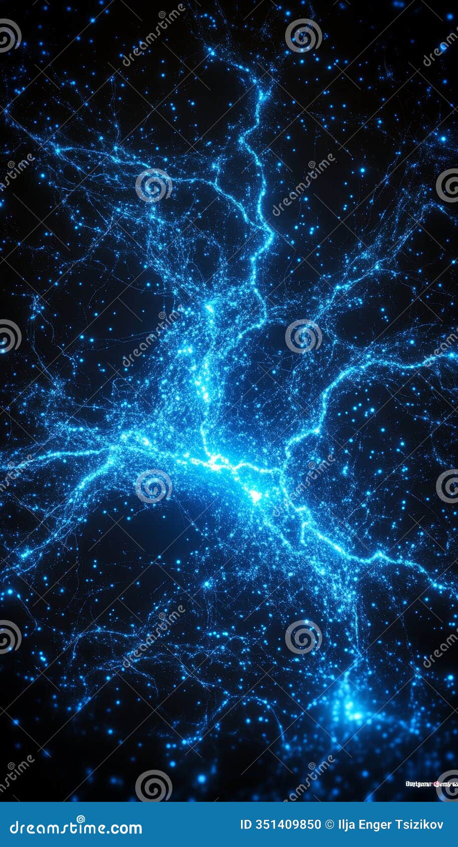 Blue Electric Storm, Lightning Strike Tendrils on Dark Sky Background ...