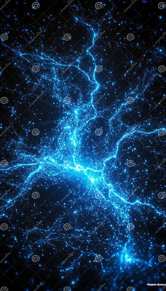 Blue Electric Storm, Lightning Strike Tendrils on Dark Sky Background ...